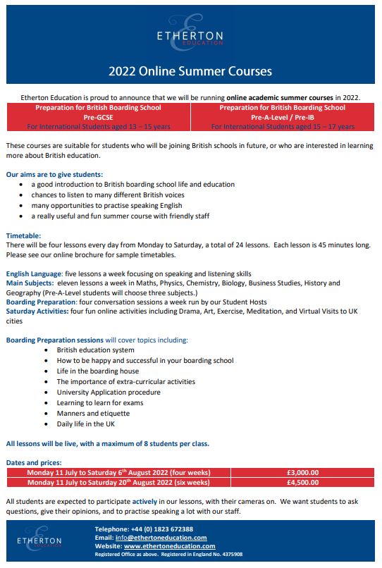 Etherton Education | International Academic Summer School